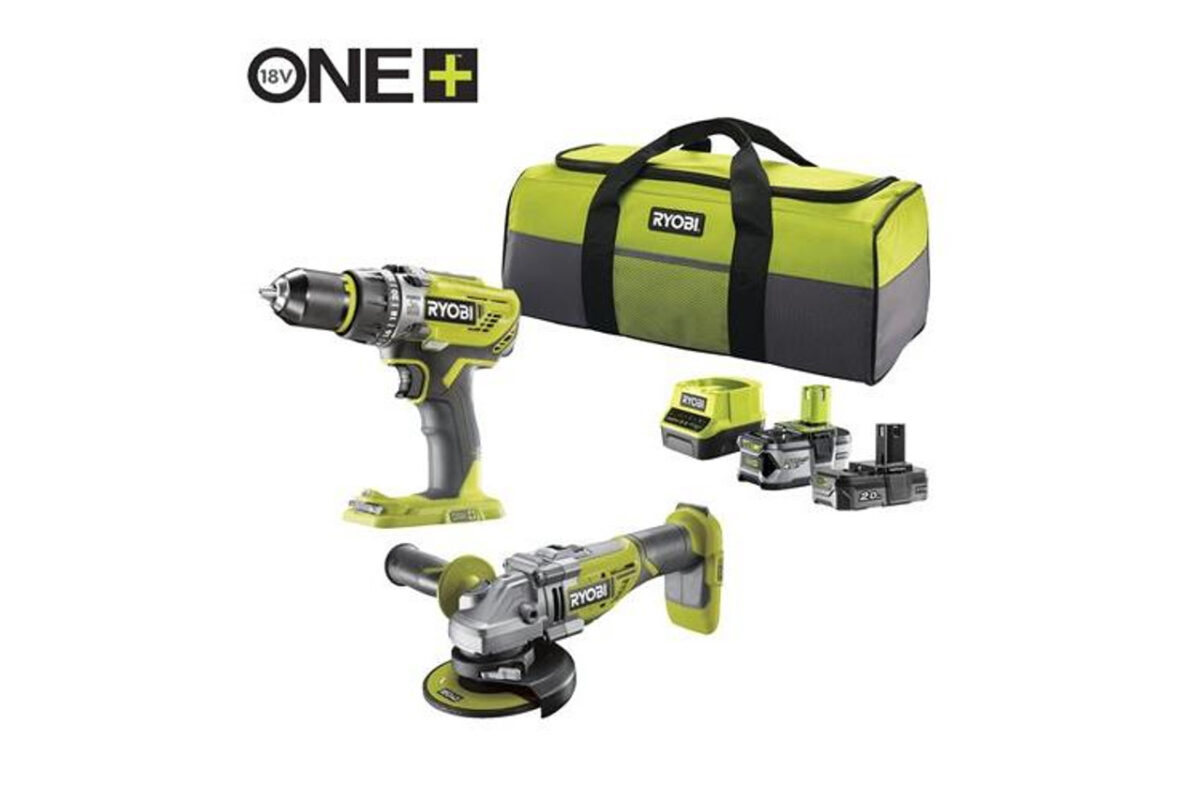 RYOBI ΣΕΤ ΔΡΑΠΑΝΟΚΑΤΣΑΒΙΔΟ & ΓΩΝΙΑΚΟΣ ΤΡΟΧΟΣ 18V R18PDAG-242S 2 ...